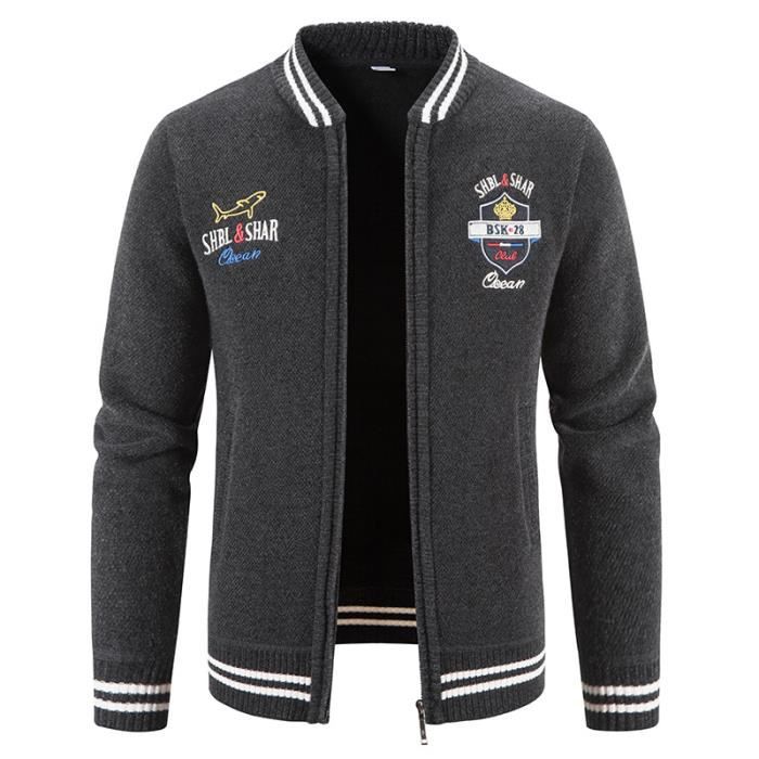 Gilet Homme Zippe en Tricot Doublé Polaire Automne Hiver Cardigan Chaud ...