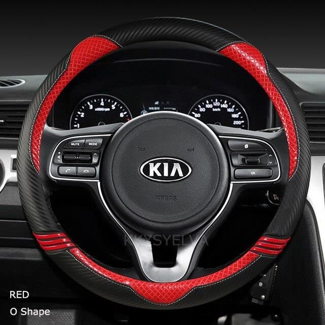 COUVRE-VOLANT,Red O Shape--Housse de volant de voiture en cuir et Fiber ...