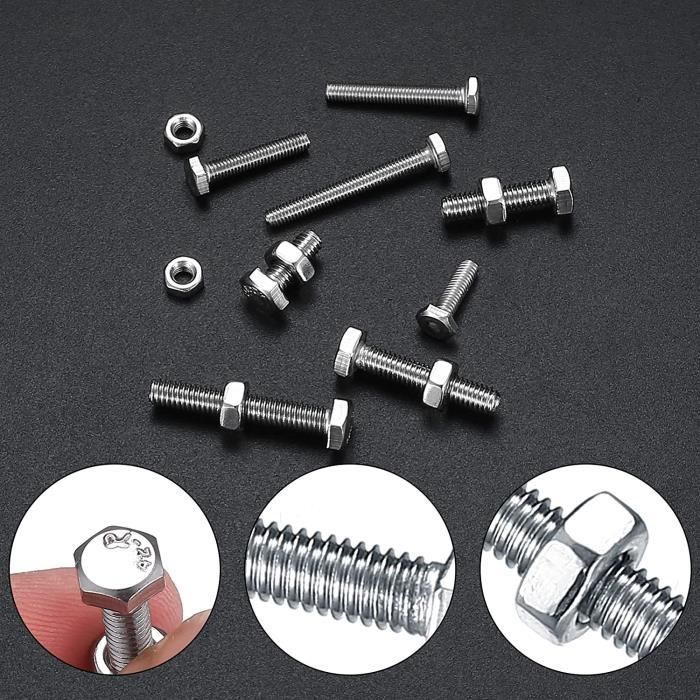 M3 M4 Vis à Tête Hexagonale, 320 Jeu de Boulons et écrous en Acier Inoxydable, Boulon à Tête ...