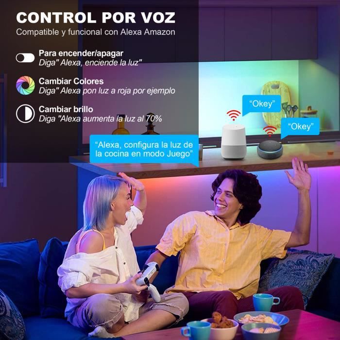 20M Ruban LED Smart WiFi Bande LED RGB Multicolore App Contrôle, Bande ...