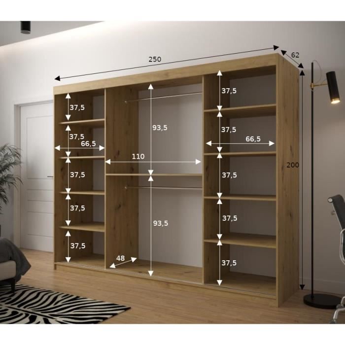 Armoire de Chambre LIMBA Noir-Blanc 250 avec 3 Portes Coulissantes et ...
