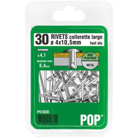 MOLLY Lot de 30 Rivets - En aluminium - Diamètre 4 mm - 10 mm ...
