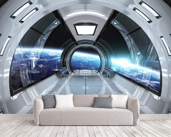 Papier Peint Panoramique Capsule Spatiale Chambre Garçon Personnalisé ...