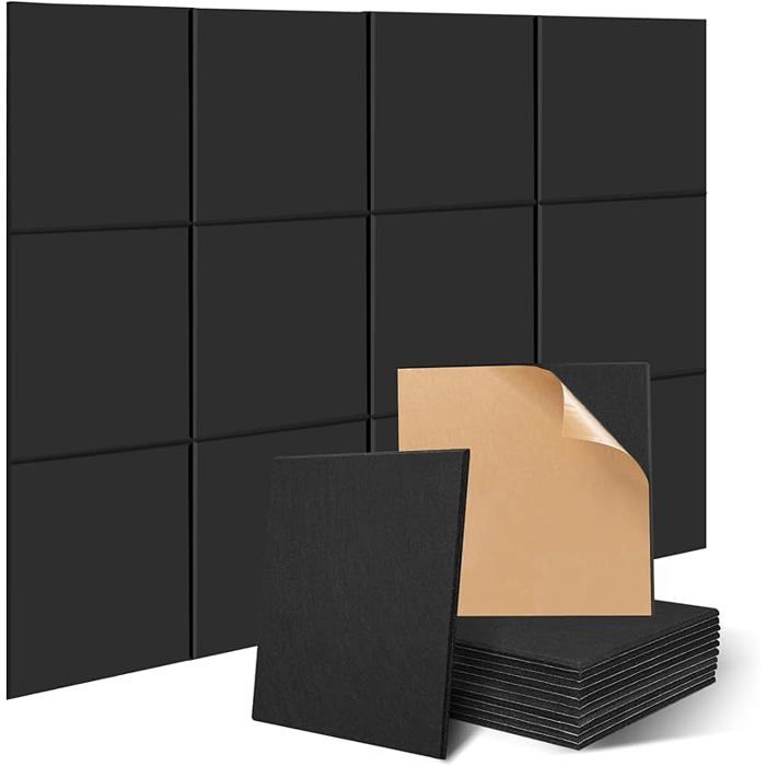 Panneaux Acoustiques Carrés Autocollants 30x30x1cm, Lot 12 Pièces Noir ...