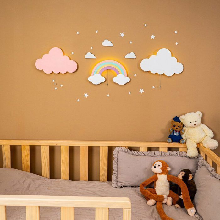 Cozy Kids - Veilleuse murale enfant en bois - Arc-en-ciel pastel avec ...