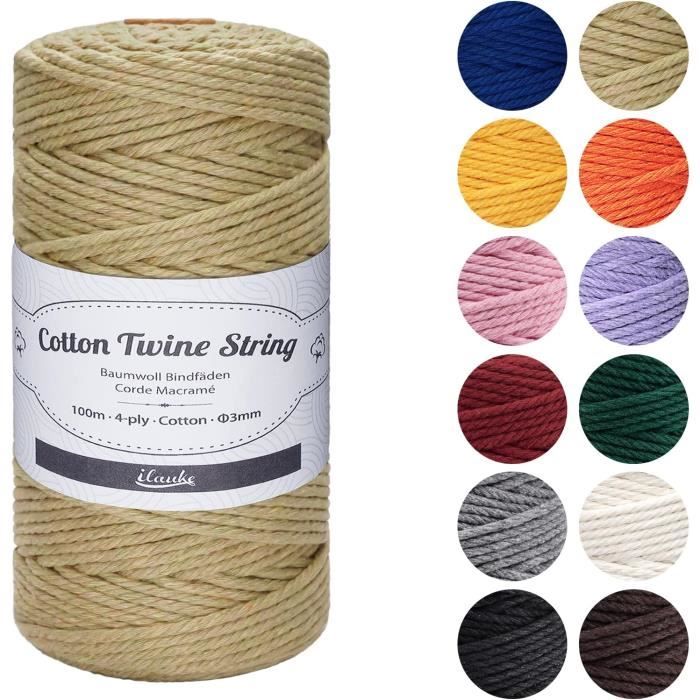 100M Fil De Coton Ficelle Corde, 3Mm Cordon En Coton Macramé, 4 Brins ...