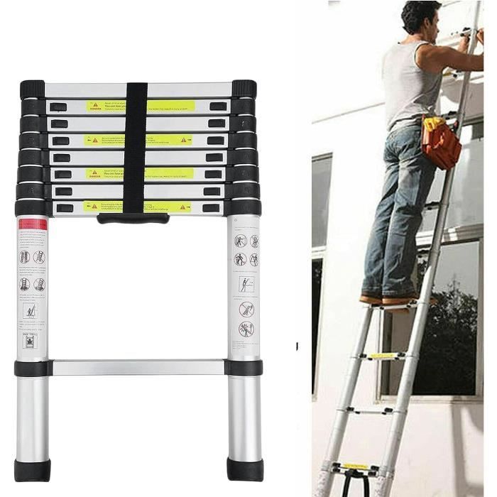 Escabeau Télescopique En Aluminium 2,6 M - Échelle Pliante - Échelle ...
