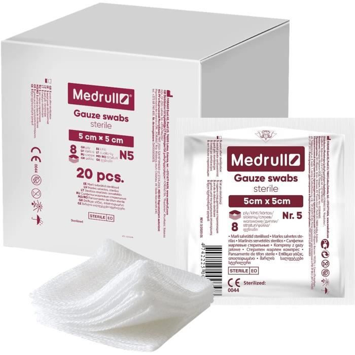 Medrull - Compresses de gaze stériles – 10 cm x 10 cm - paquet de 20x50 ...