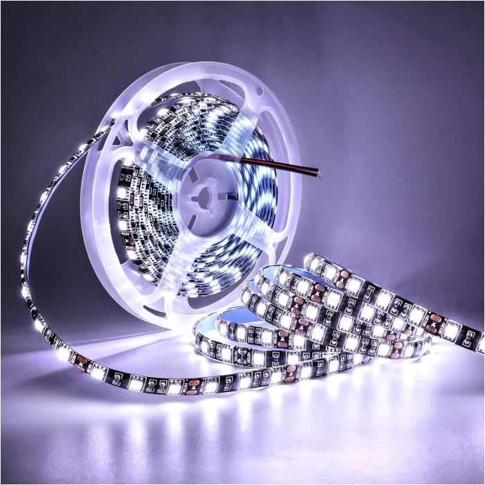 12V Bande Led, 5M Blanc 6000-6500K Ruban Led Noir Carte Pcb 5050 Ip65 ...