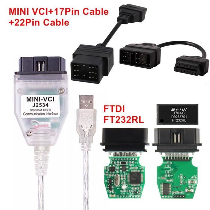 Support MINI VCI pour Toyota, Interface multilingue FT232RQ-RL OBD2 USB ...