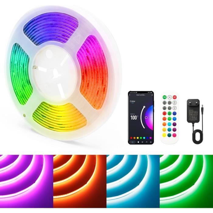 Ruban LED COB RGB 5m, Wifi Bande LED COB RGB avec Télécommande et ...