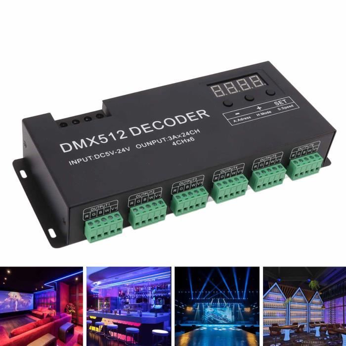 JIM-Décodeur DMX 24 canaux Affichage numérique RGBW DMX512 Contrôleur de LED à gradation pour ...