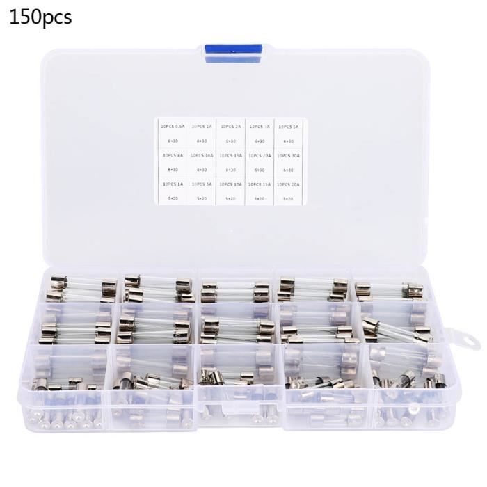 TMISHION fusible en verre Assortiment de fusibles en tube de verre 150 pièces 6x30mm 0.5A/1A/2A ...