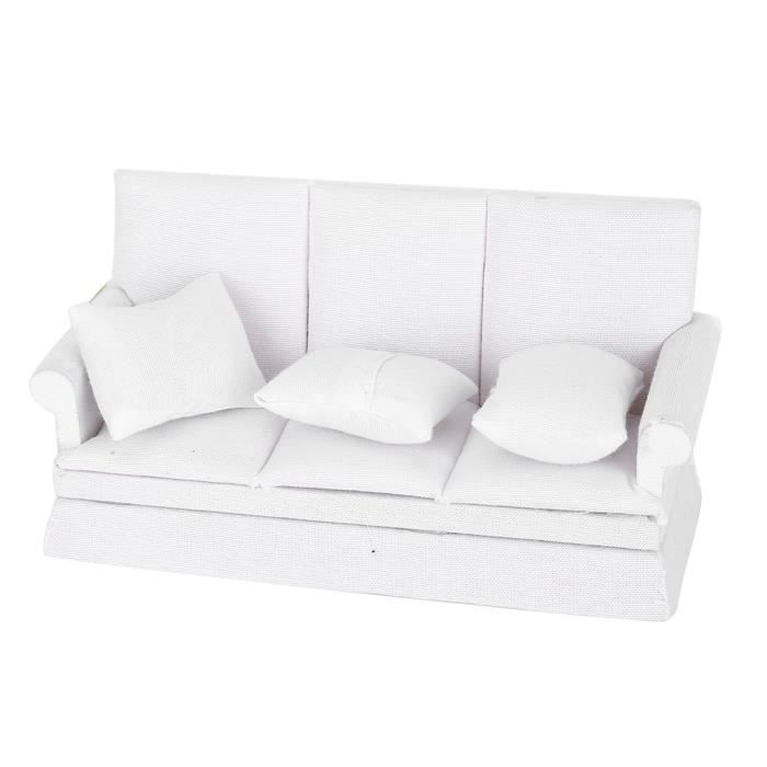 Vvikizy maison de poupée canapé 1:12 maison de poupée mini canapé avec 3 pièces oreiller meubles ...