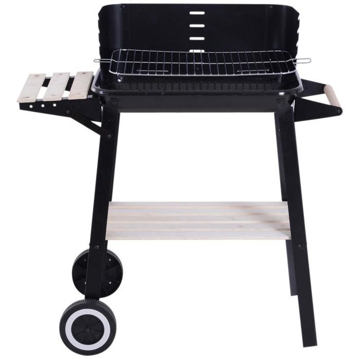 Barbecue charbon noir grille hauteur réglable étagères roulettes ...