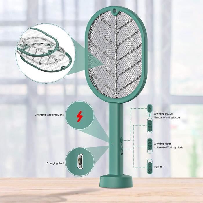 Raquette Anti Moustique Electrique, Raquette à Mouches électrique 2 en 1 Rechargeable 2700V ...