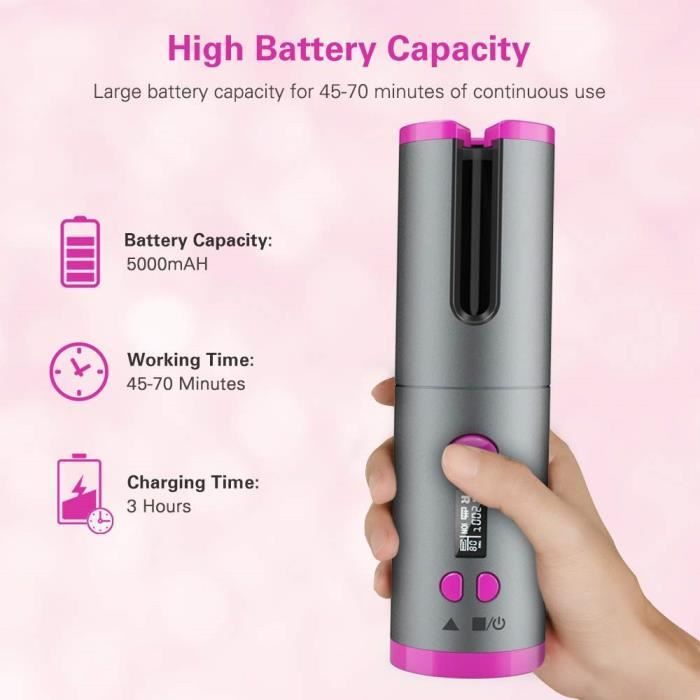 Sans fil automatique bigoudi sans fil fer à friser USB Rechargeable bigoudis vagues baguette fer ...