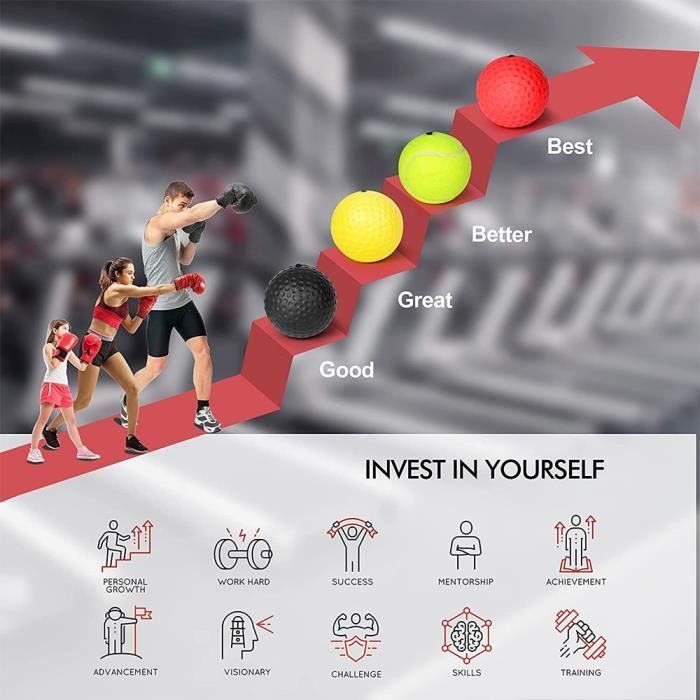 01-Caoutchouc-Rouge - Balle réflexe de boxe, bandeau réglable, balles ...