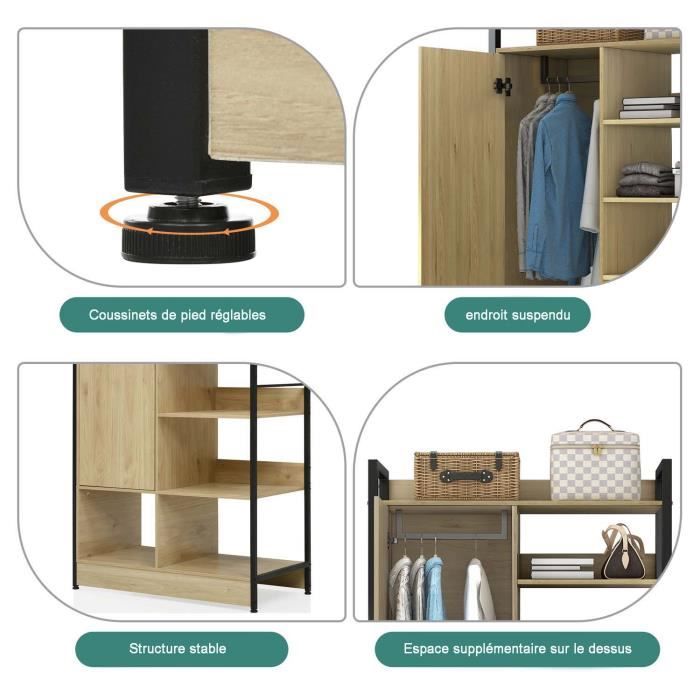 Dressing modulable avec penderie étagères et porte, design industriel ...