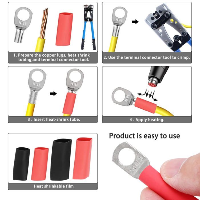 200 Pièces Cosse a Sertir 6/10/16/25mm², 8 Tailles M6 M8 Cosse Batterie ...