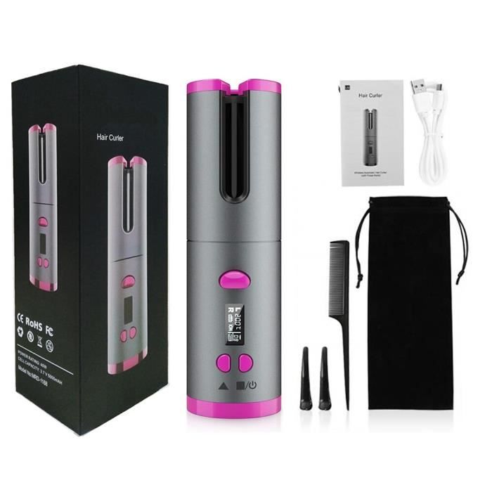 Sans fil automatique bigoudi sans fil fer à friser USB Rechargeable bigoudis vagues baguette fer ...