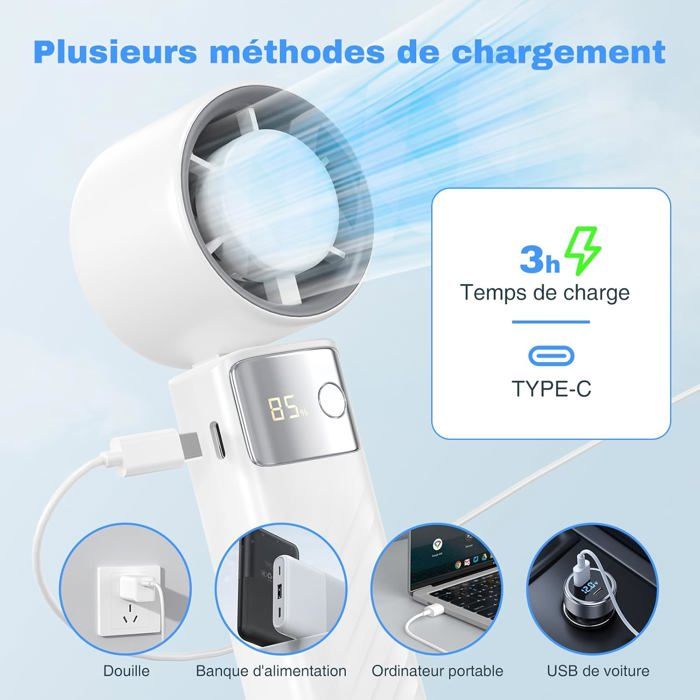 Mini Ventilateur Portable 4000mAh Ventilateur USB 1-199 Vitesses ...