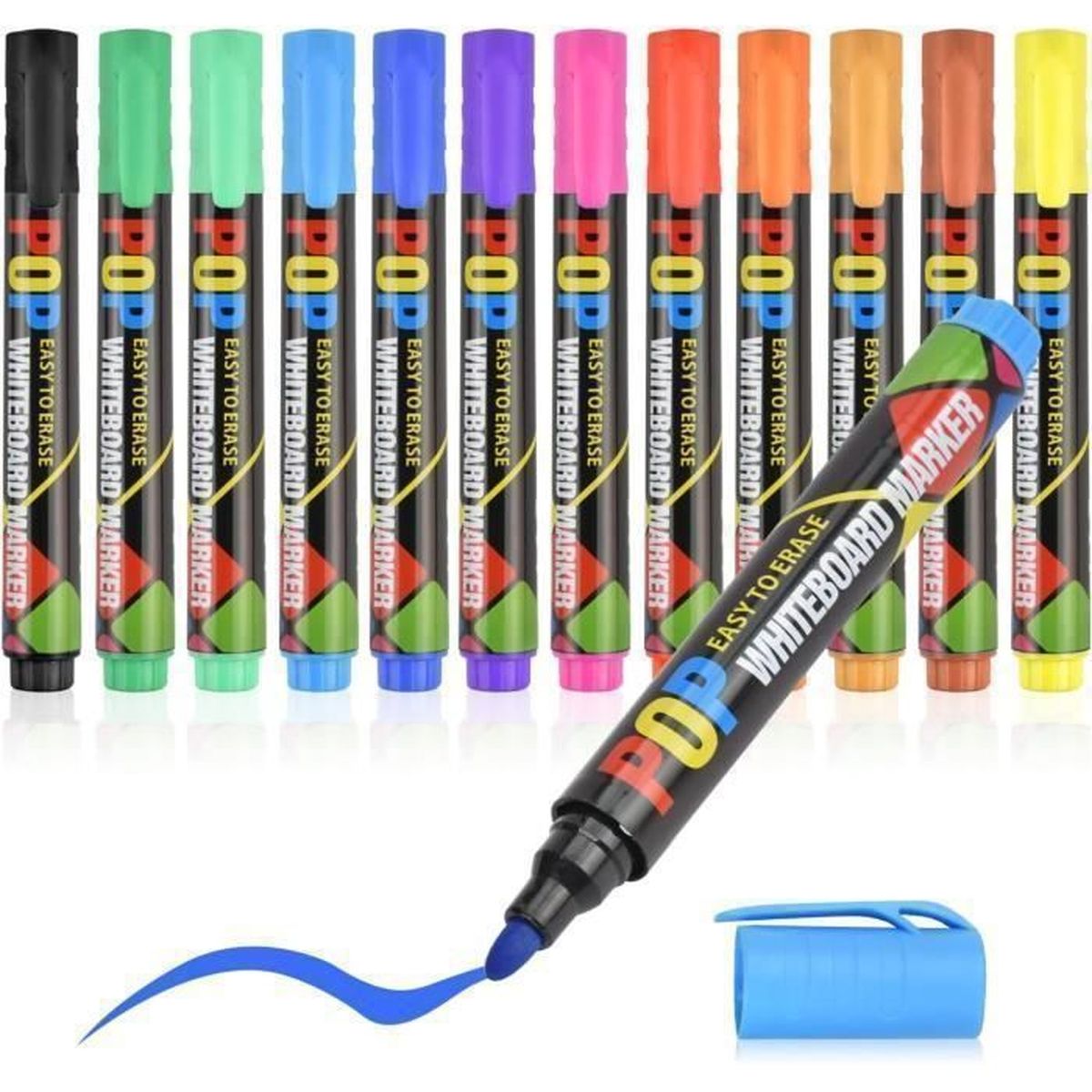 Lot de 12 marqueurs effaçable pour tableau blanc, stylos effaçables à ...