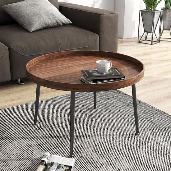 Petite Table De Salon Basse Ronde En Bois Noire,Lot De 2 Tables Basses ...
