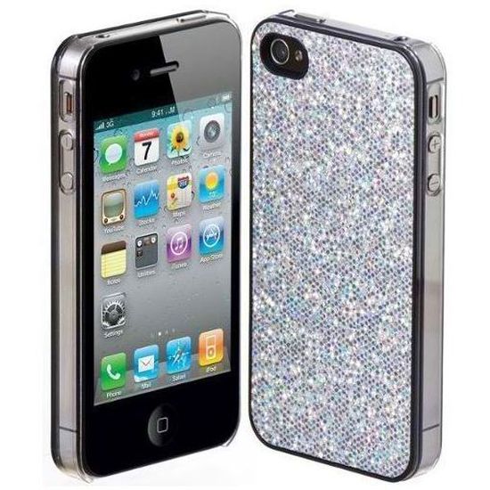 Coque iPhone 4/4S Brillante STRASS Couleur ARGENT - Cdiscount Téléphonie