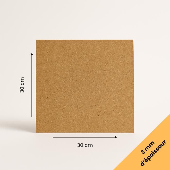 Plaque MDF brute 30x30 cm (300x300 mm) - Épaisseur 3 mm - Découpe bois rectangulaire pour ...