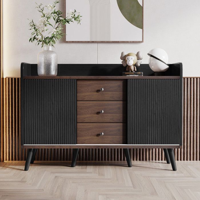 Buffet moderne en bois, à trois tiroirs avec étagères de rangement, 80× ...