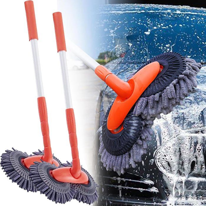 Balai de voiture rotatif, double tête télescopique pour lavage de ...