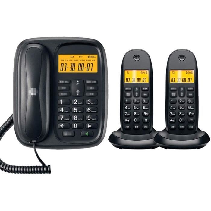 Téléphone Fixe Téléphone combiné sans Fil sans Fil, avec rétroéclairage Orange et 18 sonneries ...