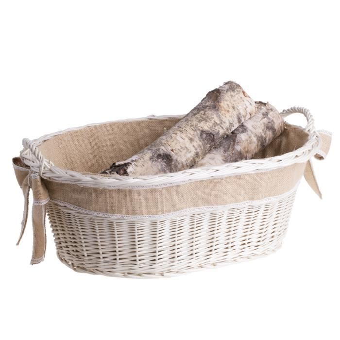 Panier et porte-bûches - Ovale - Osier blanc - Housse en jute ...