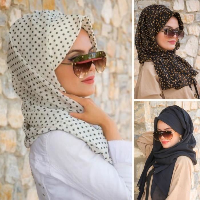 3 pièces en mousseline de soie chapeau châles différents motifs Hijab ...