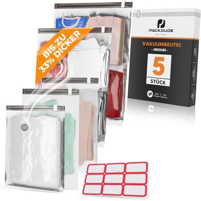 PACKDUDE Sacs sous vide Vêtements [MEDIUM] - Sacs de rangement sous vide - Vacuum Bags for ...