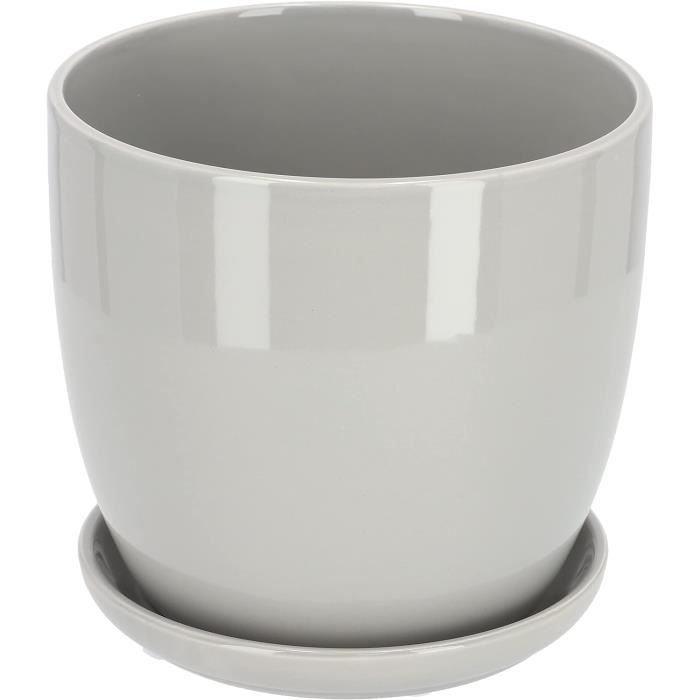 ® Pot De Fleurs En Céramique Avec Bac D'Égouttement Gris 13 Cm[H3629 ...