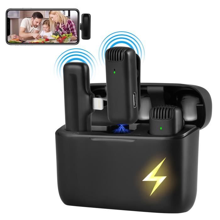 Microphone de Lavalier sans fil (2 packs) 7H Microphone Lapel professionnel Microphone à pince ...