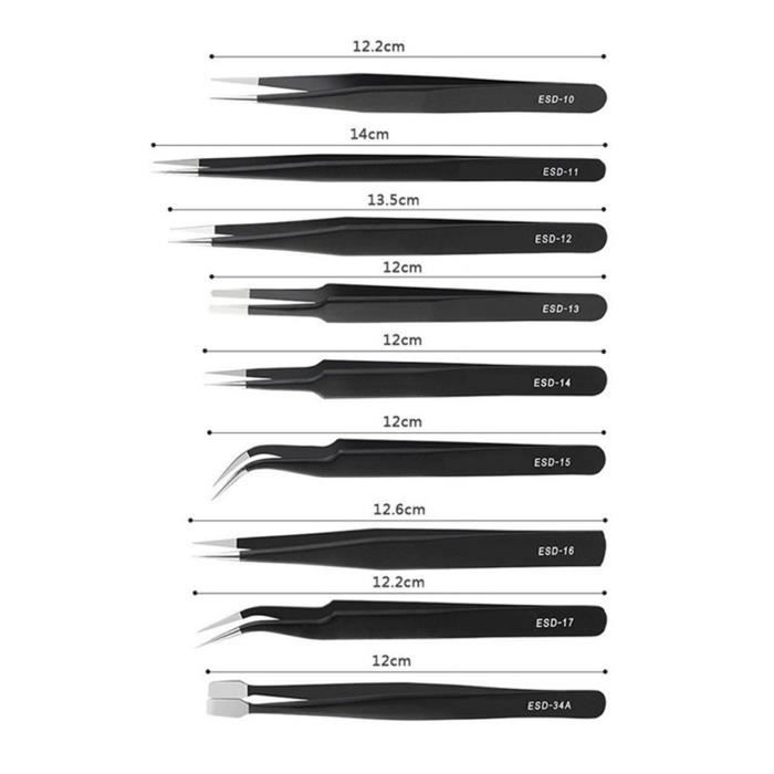 XIJ Ensemble de pincettes Assortiment de 9 Pinces à épiler de Précision ...