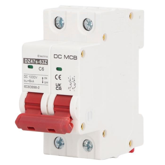 Zerone Disjoncteur CC Disjoncteur Miniature DC 2P capacité de rupture 6000A Mini disjoncteur 6A ...