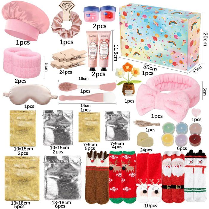 Calendrier de l'avant 2025 femme skincare beauté chaussettes set cache ...