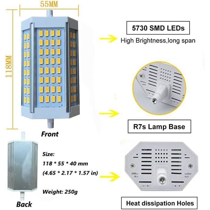Ampoule LED R7S 118mm à gradation 30W, Projecteurs de type J à double ...