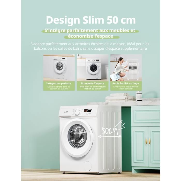 Lave-linge hublot COMFEE - 8 kg - Vapeur - 1400 trs/min - Smart Moteur Inverter - Classe A ...
