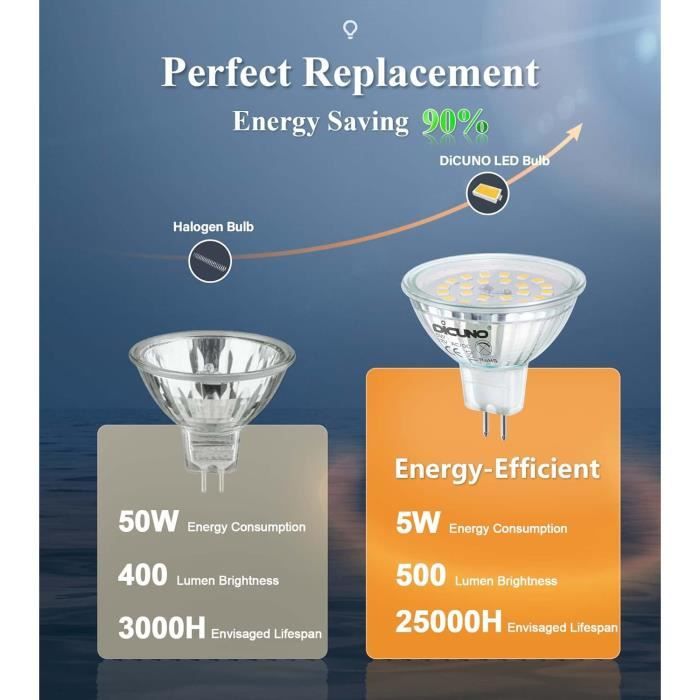 Ampoule LED GU5.3 MR16 5W, Blanc neutre 4000K, Non dimmable, 12V Ampoules LED Spot GU 5.3 ...