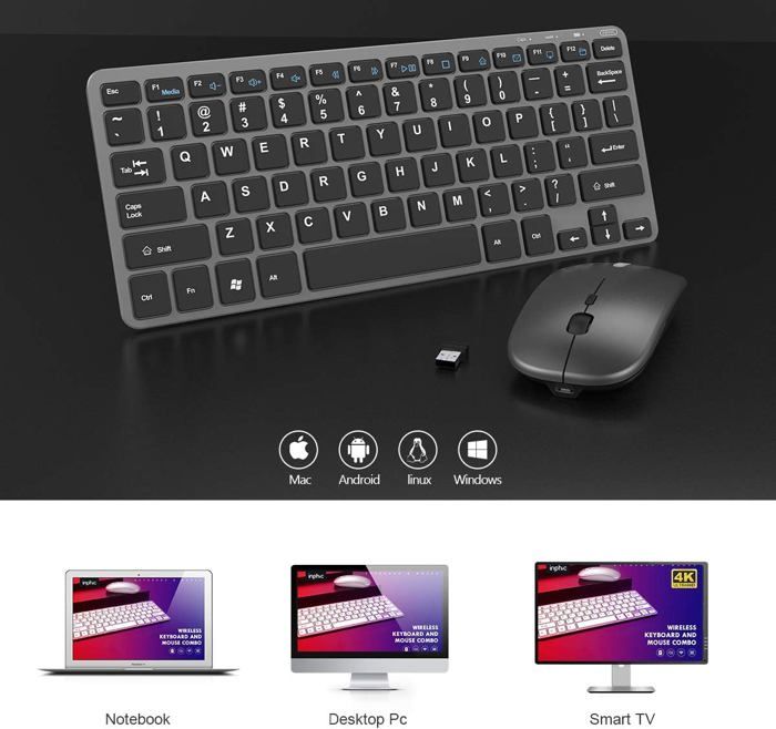Kit clavier et souris sans fil rechargeable, souris sans fil 2,4 G ...