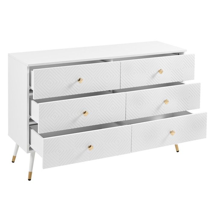 Buffet Moderne 6 Tiroirs 120x40x80cm - Rangement Pratique Pour Chambre ...