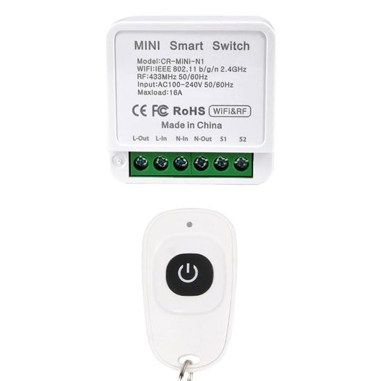 Mini Smart Switch WiFi et RF433 Télécommande 16A AC100-240V Tuya App ...