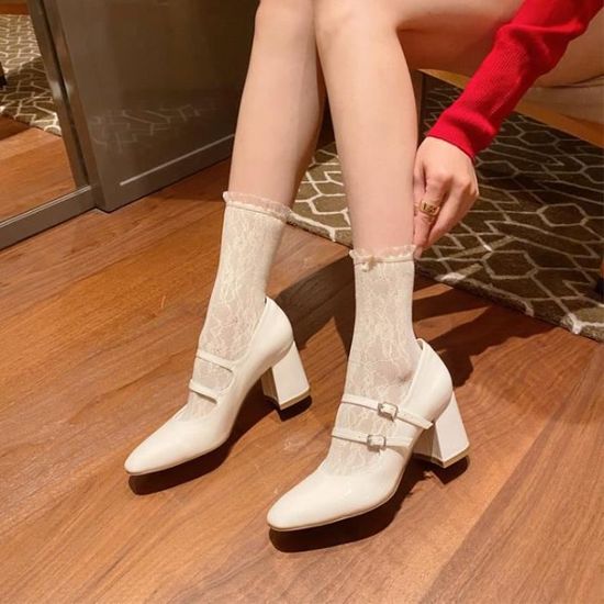 Escarpins Femme Talon épais élégant et confortable en cuir de couleur ...