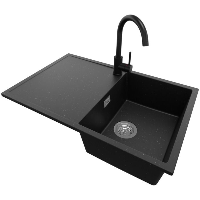 Evier Cuisine en Granit 78x50cm, Lavabo 1 bac + Kit de Vidage + Robinet ...