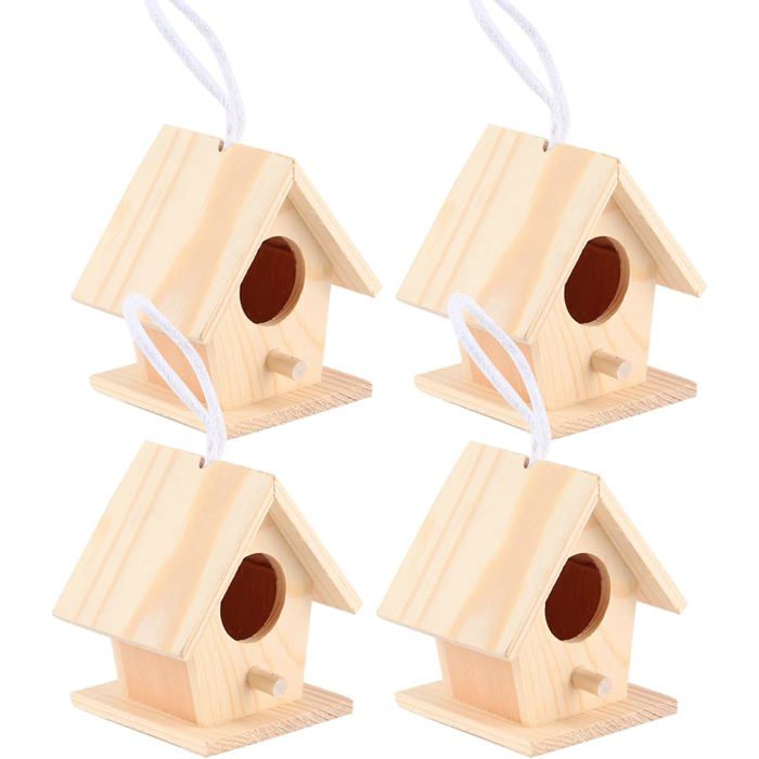 Mini Nichoir en Bois à Suspendre, 4 Nids D'oiseaux Pour L'extérieur ...